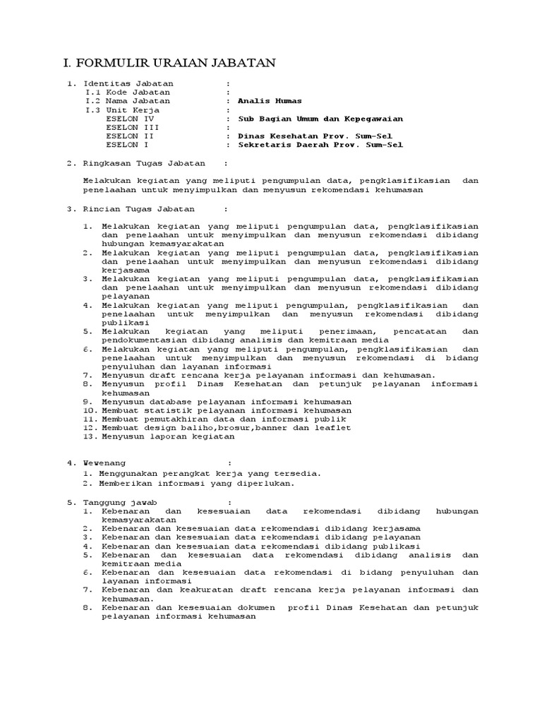 Anjab Analis Humas | PDF