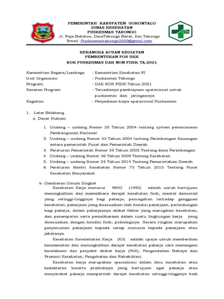 Kerangka Acuan Pos UKK Puskesmas 2021 | PDF | Kesehatan Holistik | Sains & Matematika