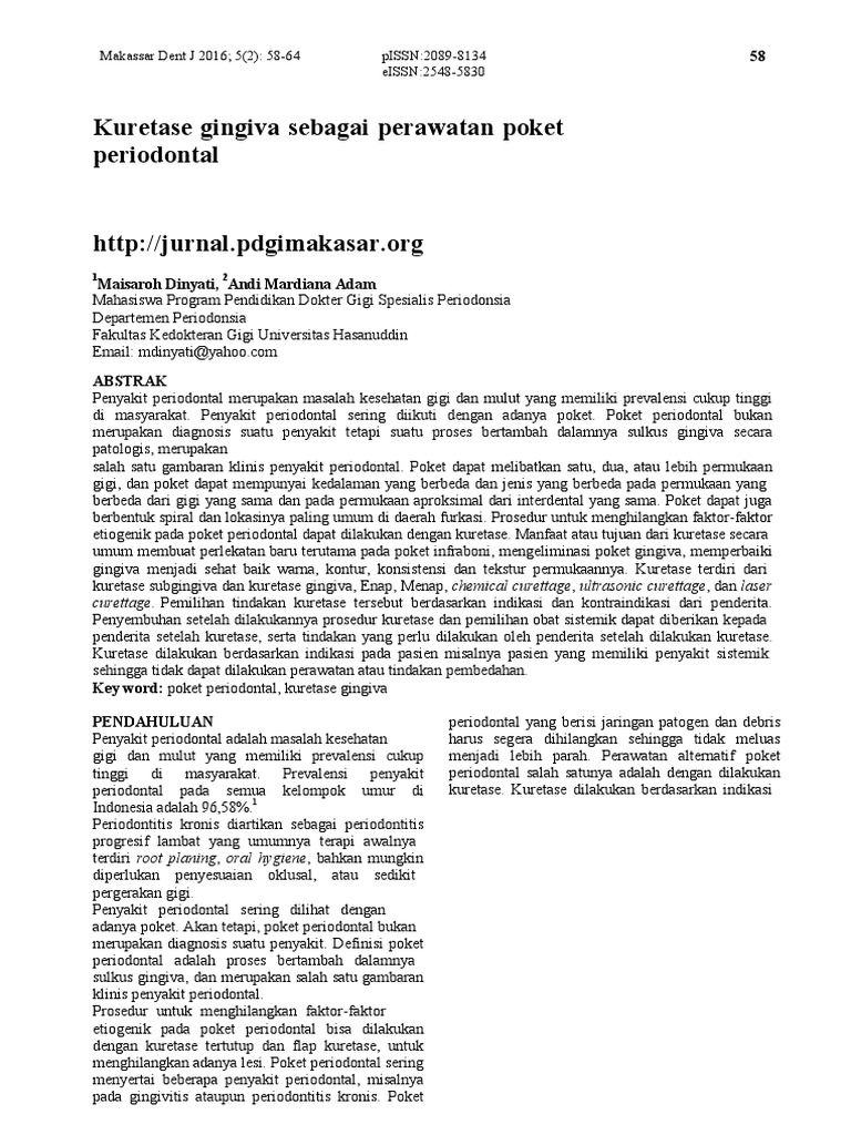 Kuretase Gingiva untuk Pengobatan Poket Periodontal | PDF