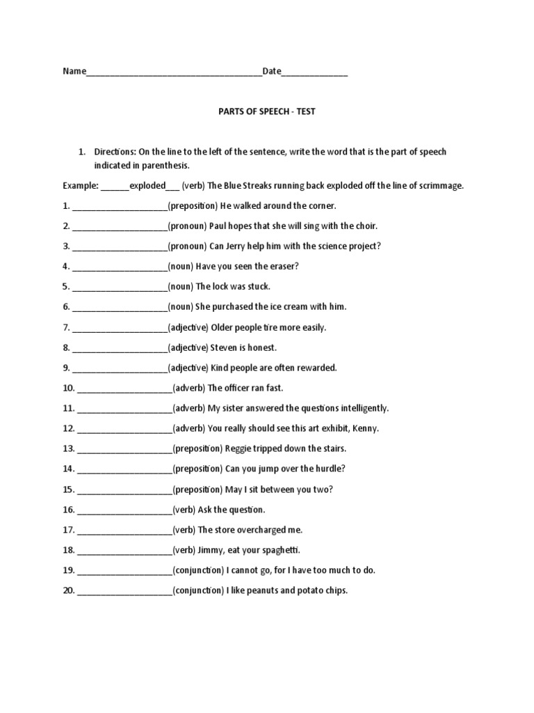 Grade 7 Parts of Speech Test | PDF | Part Of Speech | Adverb