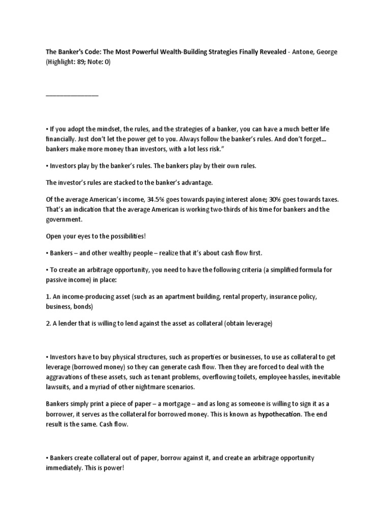 Bankers Code, Debt Millionaire, Wealthy Code | PDF | Loans | Interest