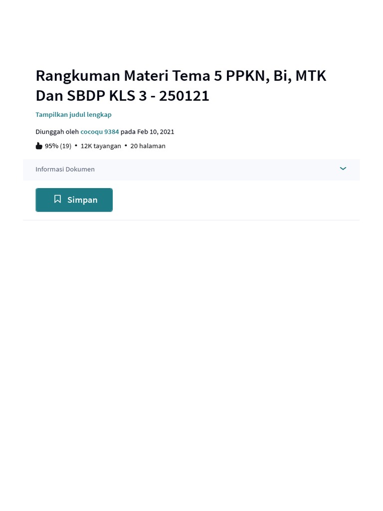 Rangkuman Materi Tema 5 PPKN, Bi, MTK Dan SBDP Kls 3 - 250121 - PDF | PDF