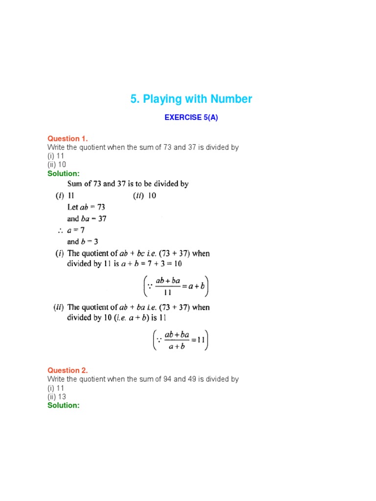 Selina Concise Maths Solutions Class 8 Chapter 5 Playing With Number | PDF