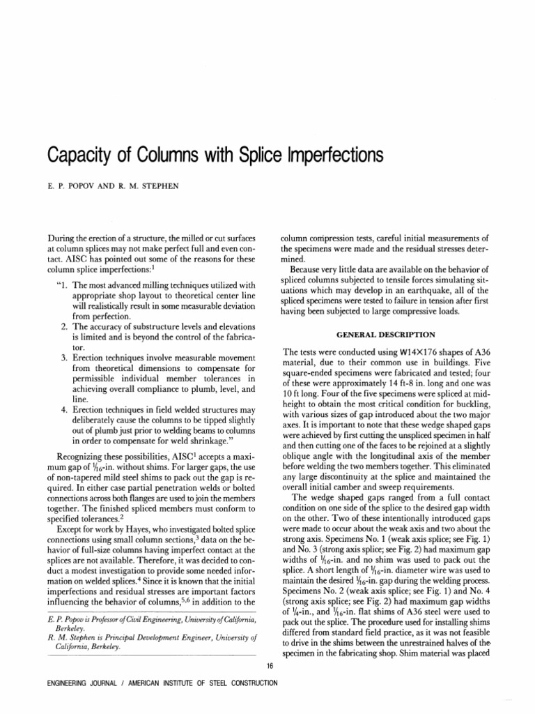 Column Capacity With Site Imperfection Splice Weld | PDF | Buckling ...