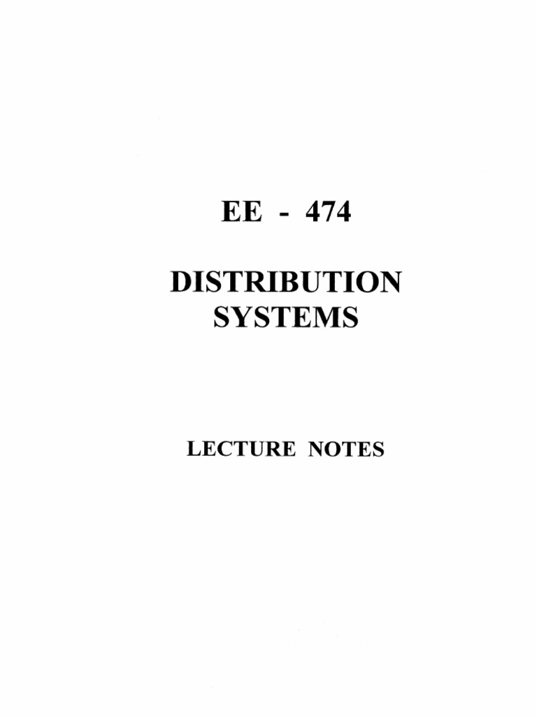 Ee474 Distribution Systems Lecture Notes Pdf