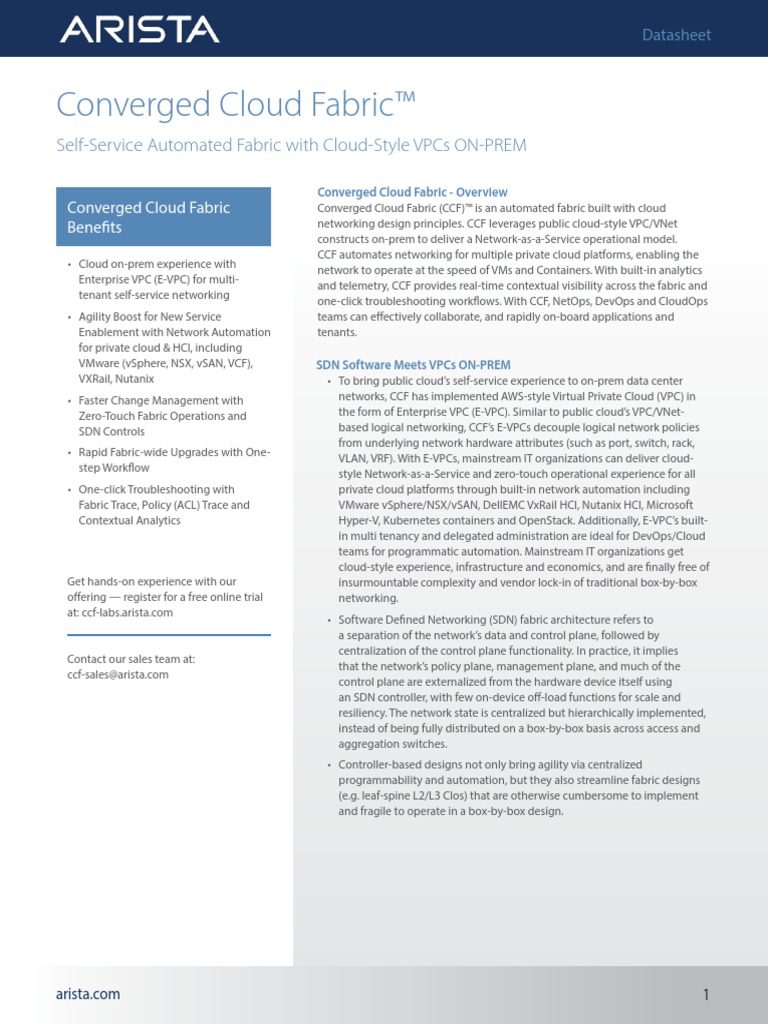 Arista Converged Cloud Fabric Datasheet | PDF | I Pv6 | Computer Network