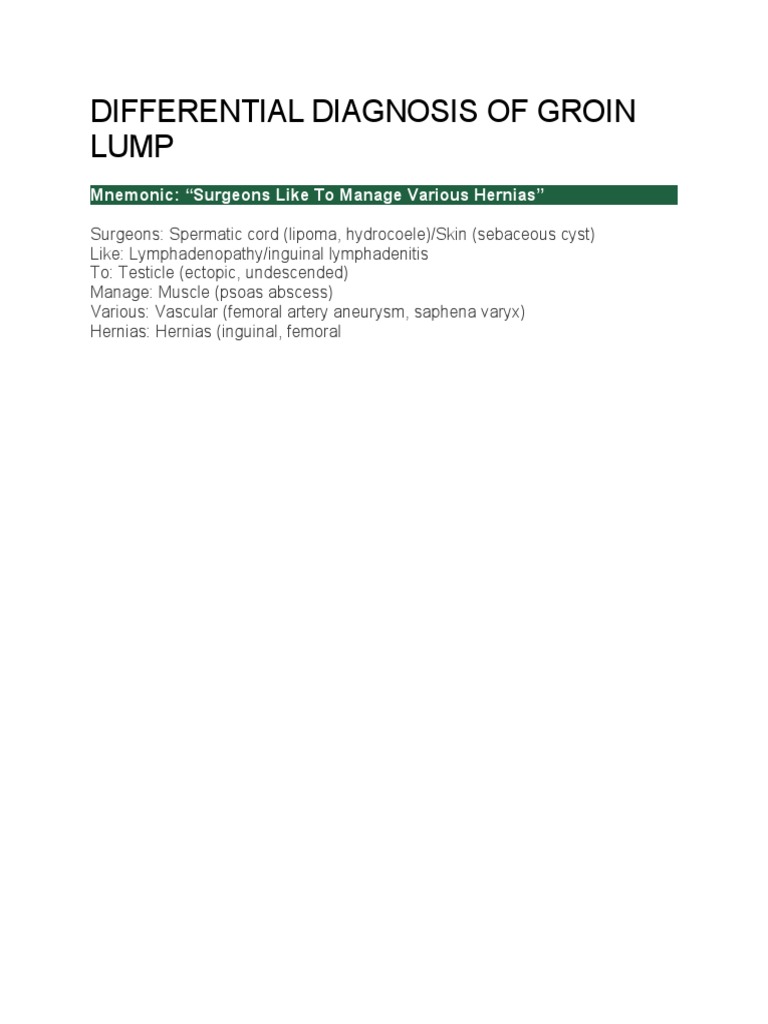 Differential Diagnosis of Groin Lump | PDF | Science & Mathematics