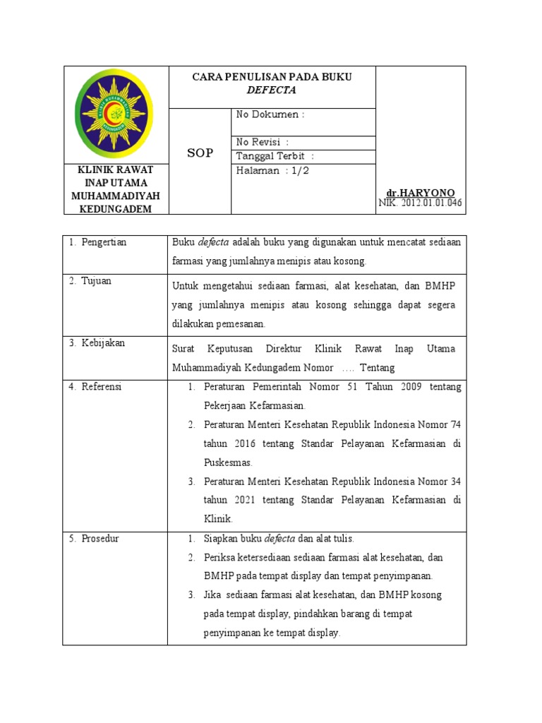 Fungsi dan Prosedur Buku Defecta | PDF | Kesehatan Holistik | Sains ...