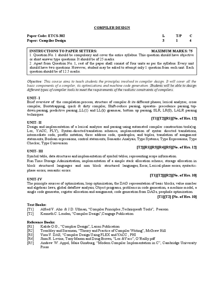 COMPILER DESIGN Syllabus | PDF | Compiler | Parsing