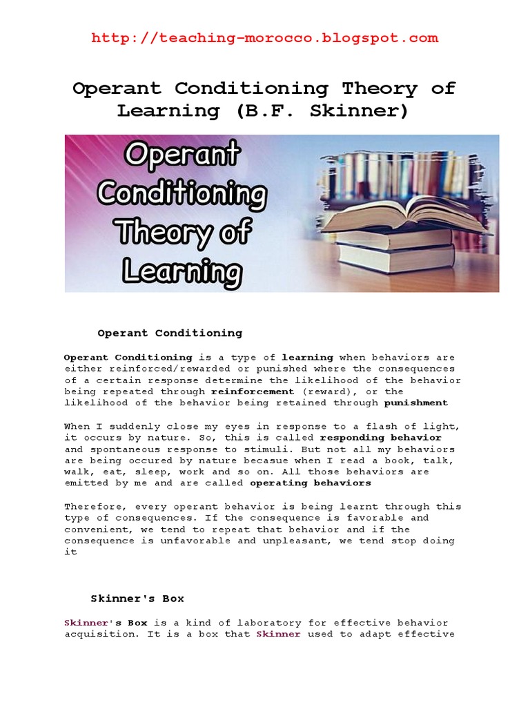 Operant Conditioning Theory of Learning (B.F. Skinner) | PDF | Reinforcement | Punishments