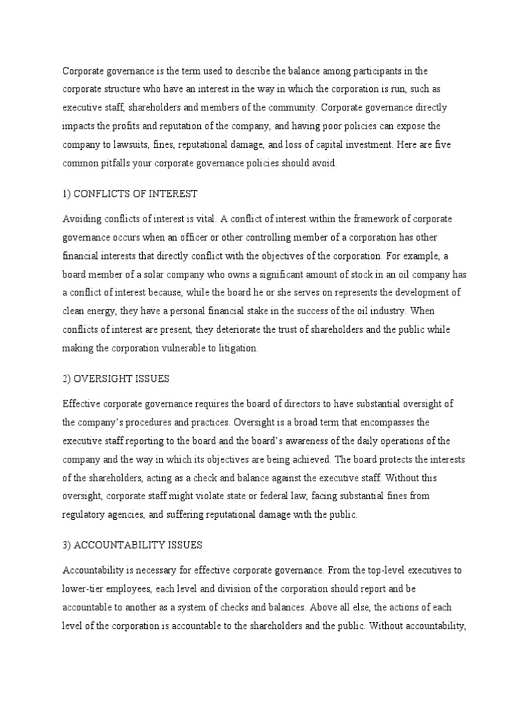 Weakness of Corporate Governance | PDF | Corporate Governance | Governance