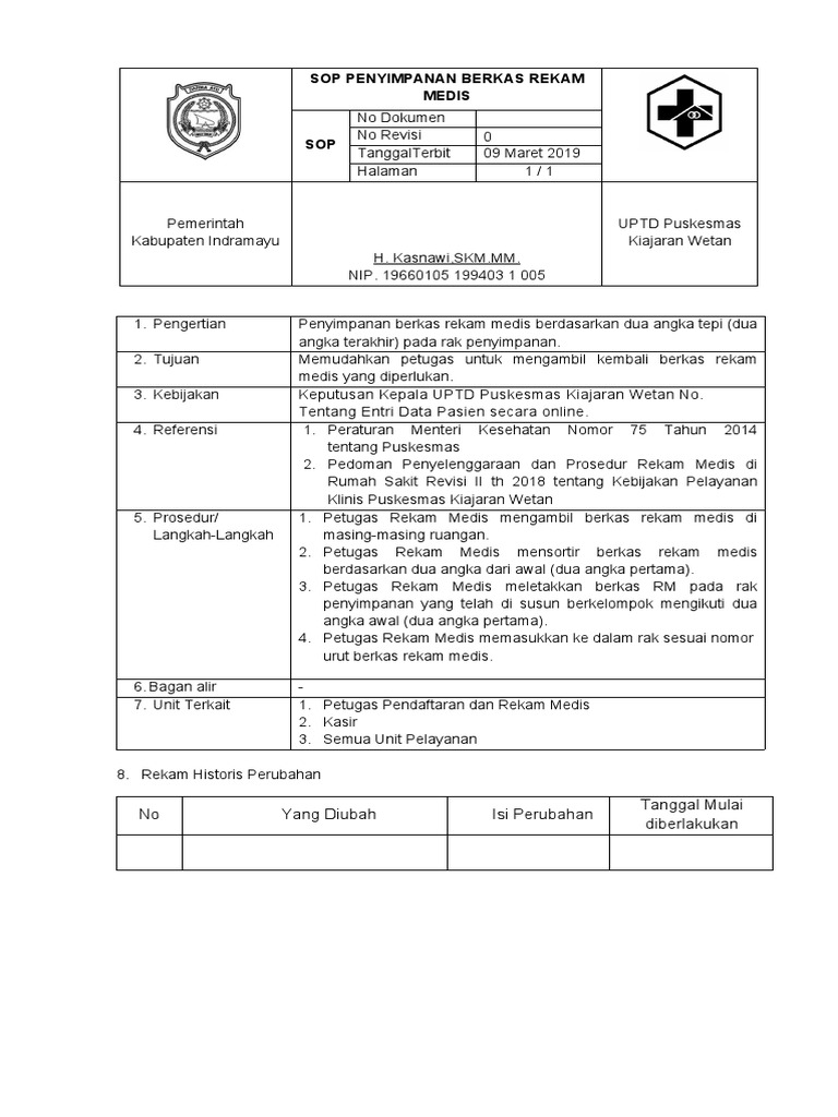 Sop Penyimpanan Berkas Rekam Medis | PDF