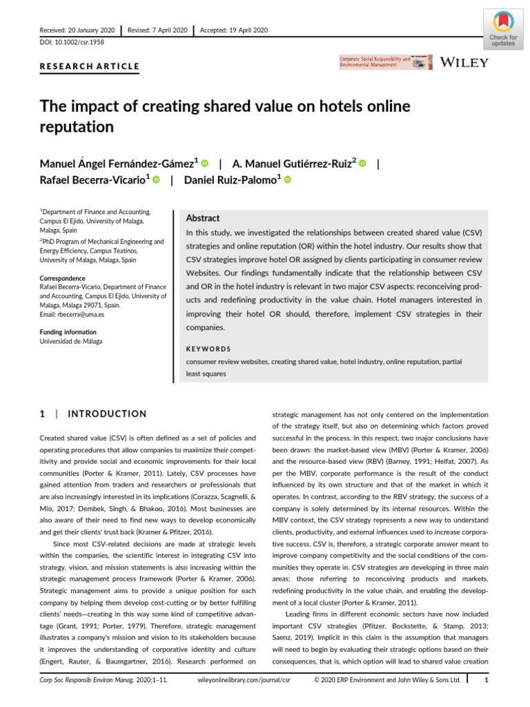 The Impact of Creating Shared Value On H | PDF