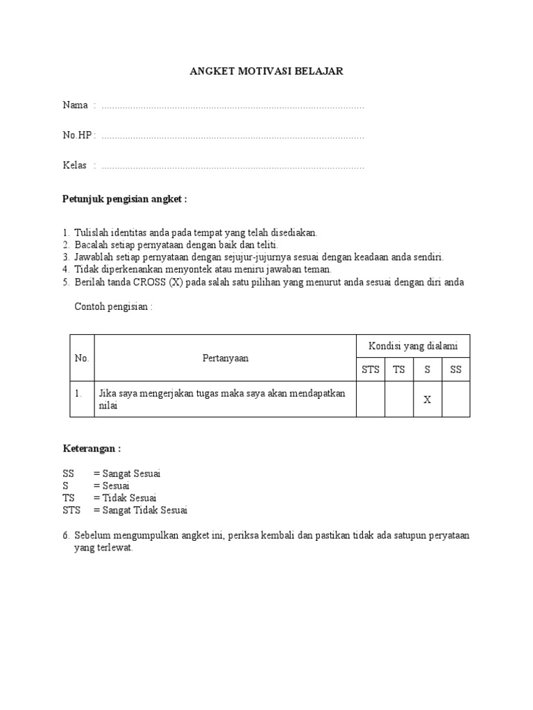 Angket Motivasi Belajar | PDF