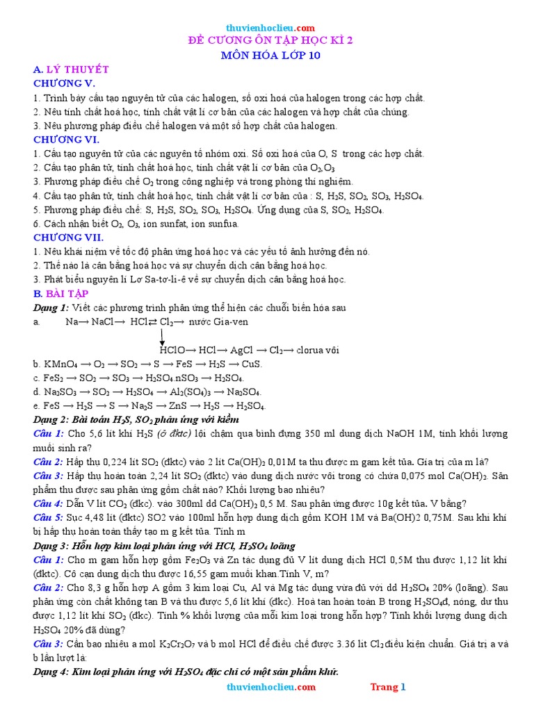 De Cuong On Thi HK2 Hoa 10 Trac Nghiem | PDF