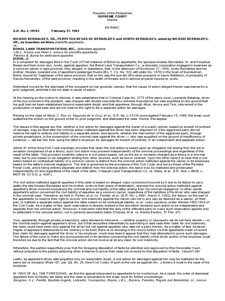 Bernaldes V Bohol Land Trans | PDF