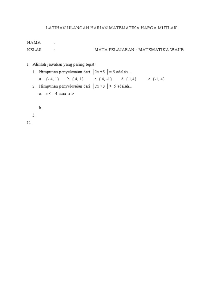 Latihan Nilai Mutlak | PDF | Metode & Bahan Ajar