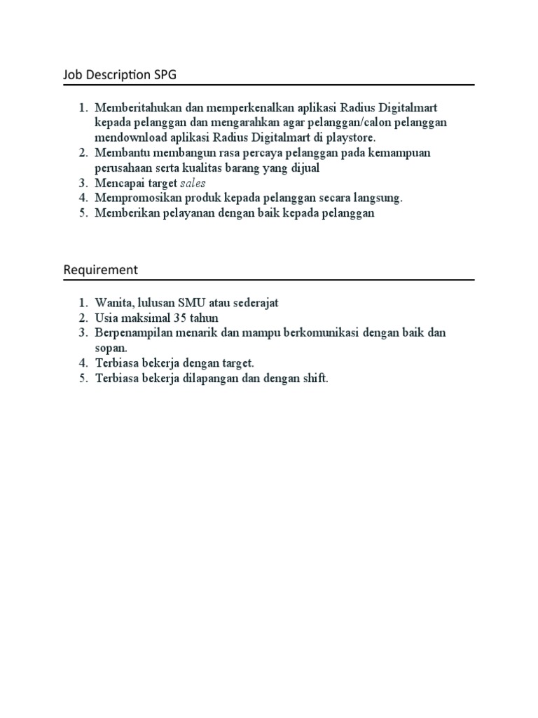 Job Description SPG | PDF