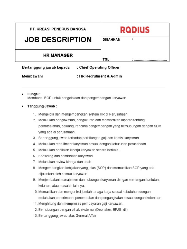 Job Description Hr Dept Pdf