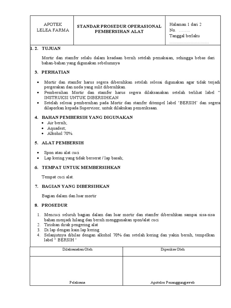 7 Sop Operasional Pembersihan Alat | PDF
