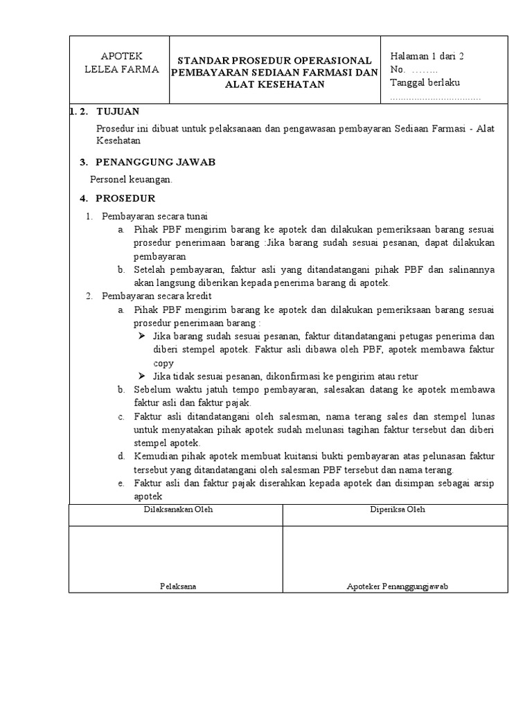 11 Sop Pembayaran Sediaan Farmasi - Alat Kesehatan | PDF