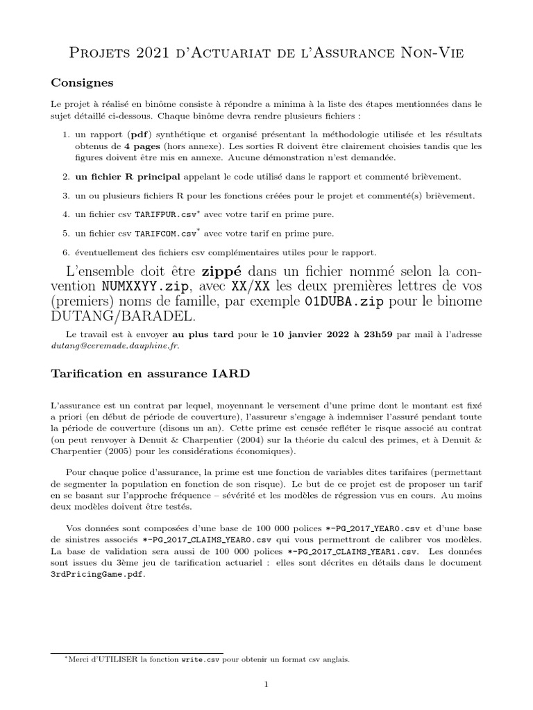 Instruction Projet | PDF | Assurance