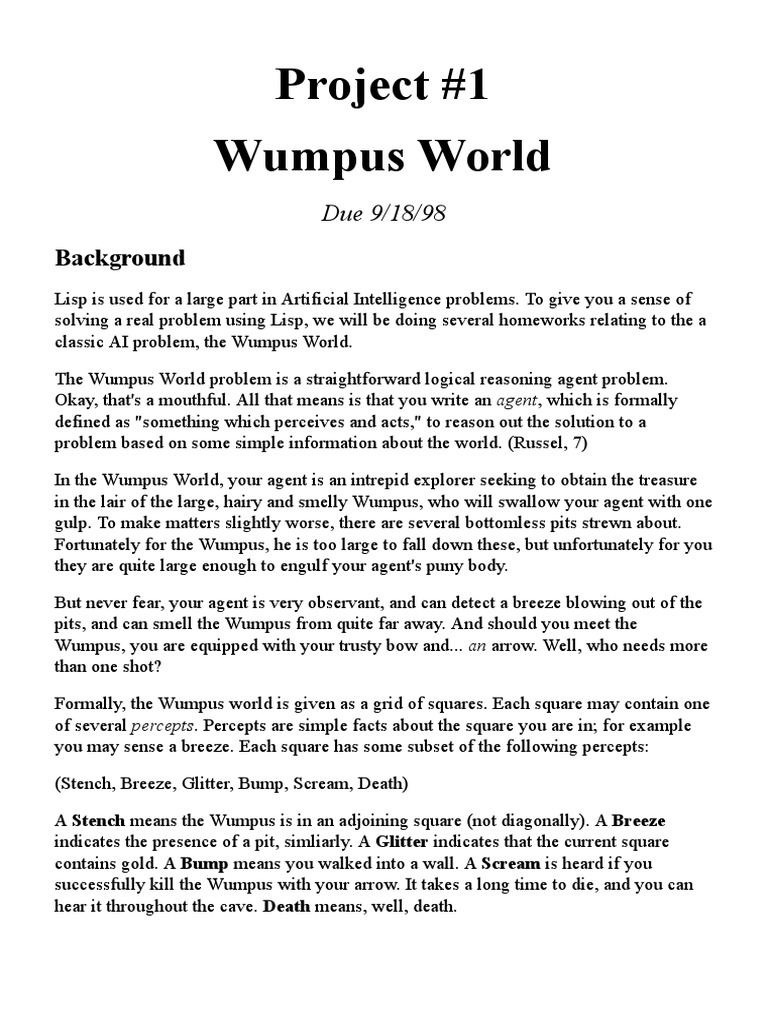 Project 1 - Wumpus World | PDF | Artificial Intelligence | Intelligence (AI) & Semantics