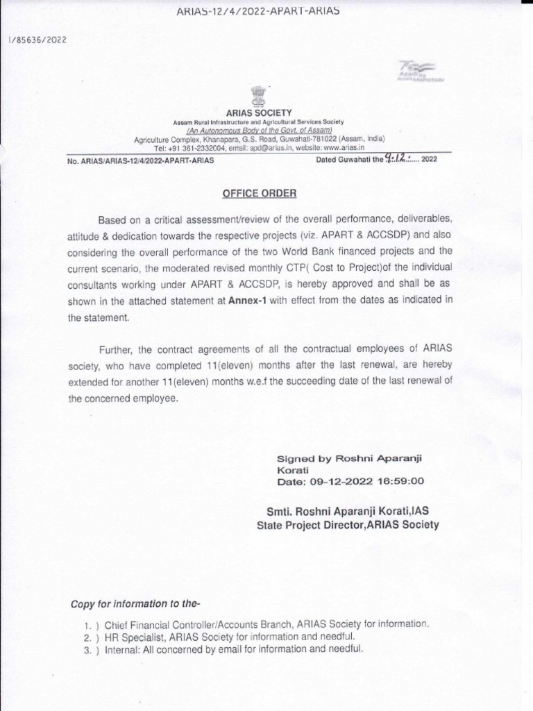 Office Order Related To Renewal of Contractual Employees | PDF