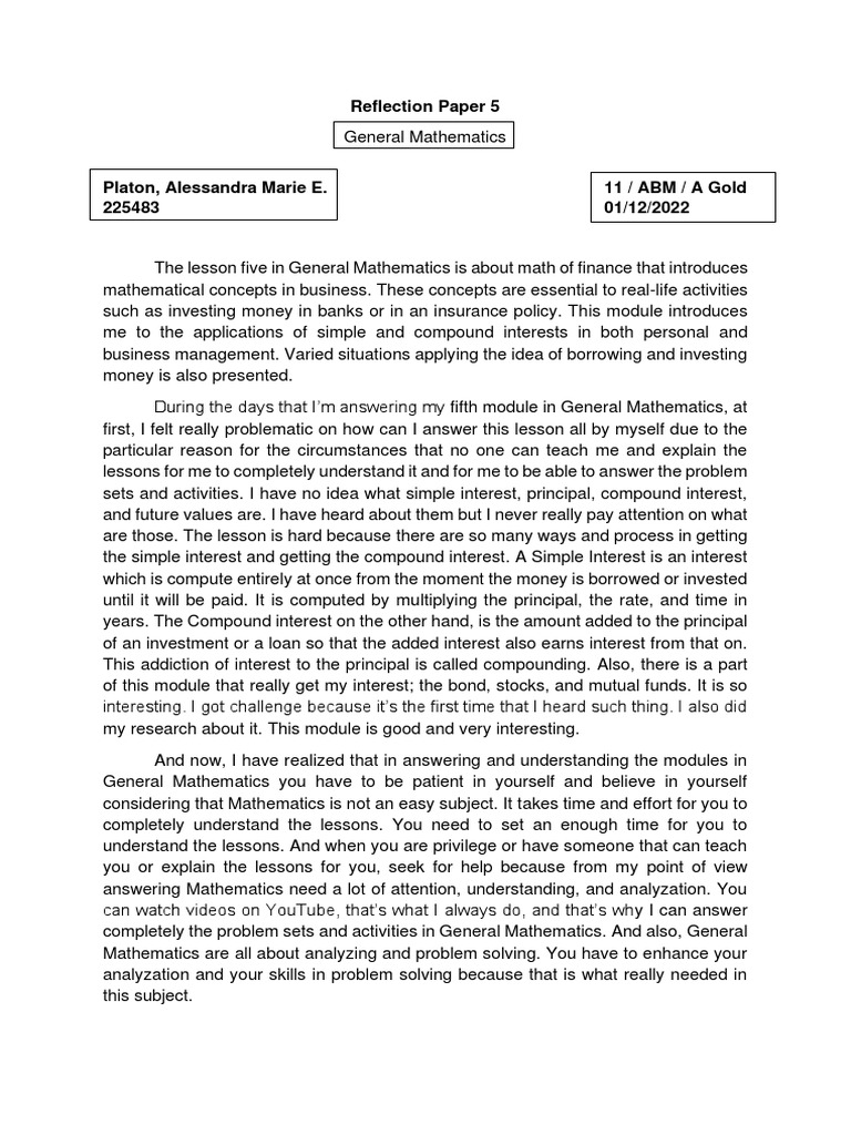 Reflection Paper 5 | PDF | Interest | Compound Interest
