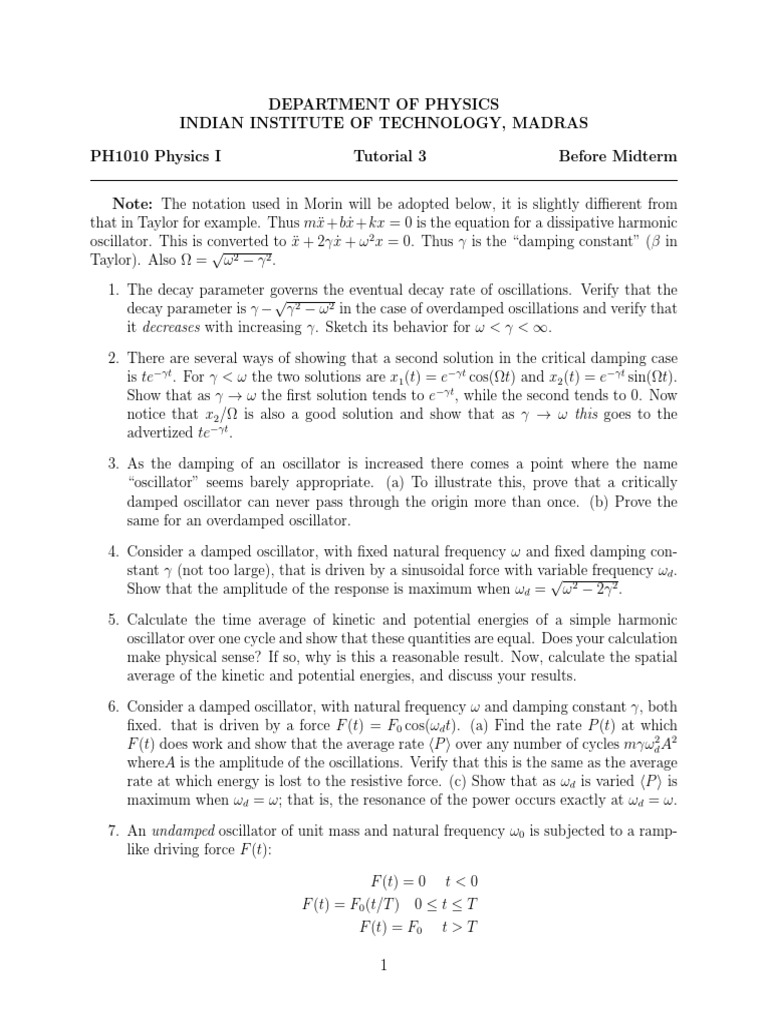 Tutorial 3 | PDF | Oscillation | Damping