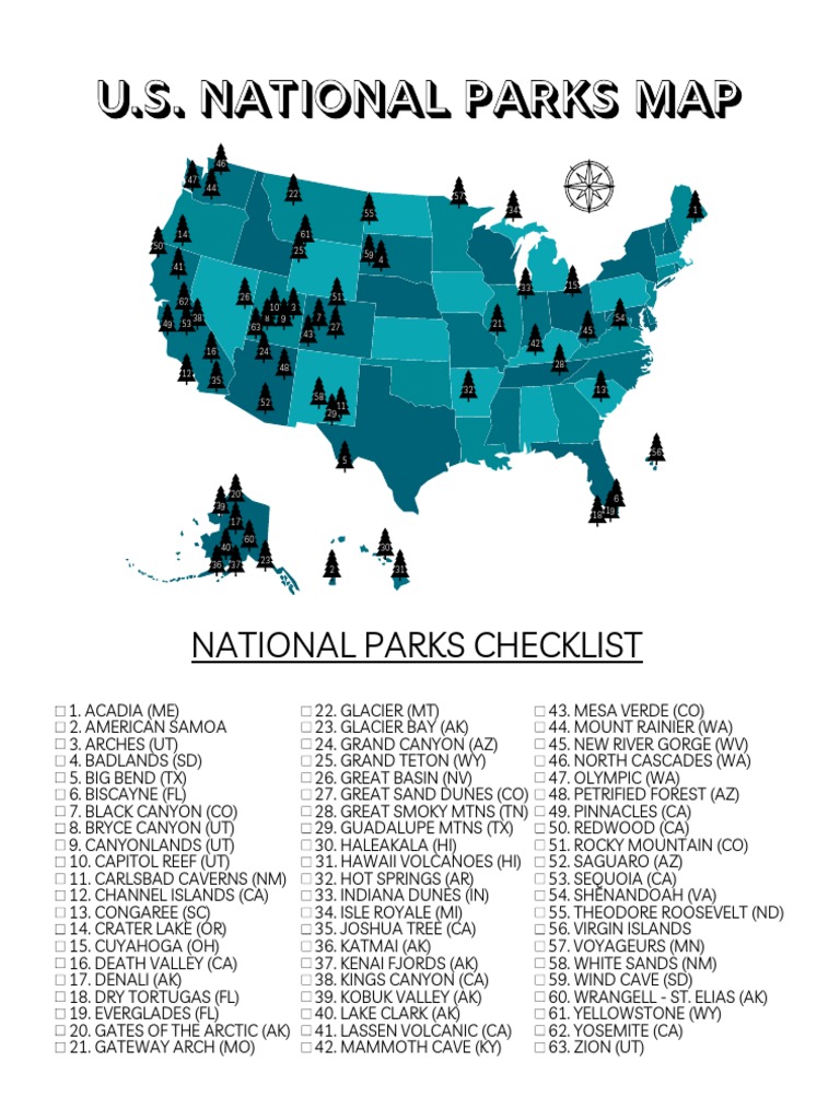 U.S. National Parks Checklist | PDF | Fluvial Landforms | Geomorphology