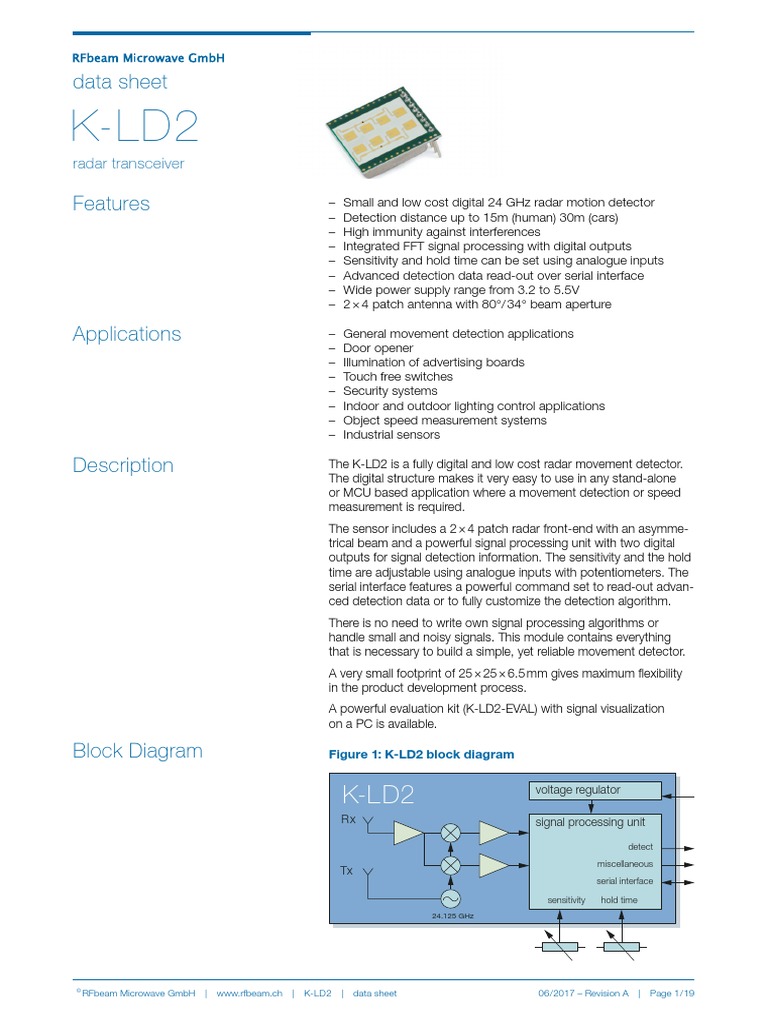 Datasheet K-LD2 | PDF | Radar | Sampling (Signal Processing)