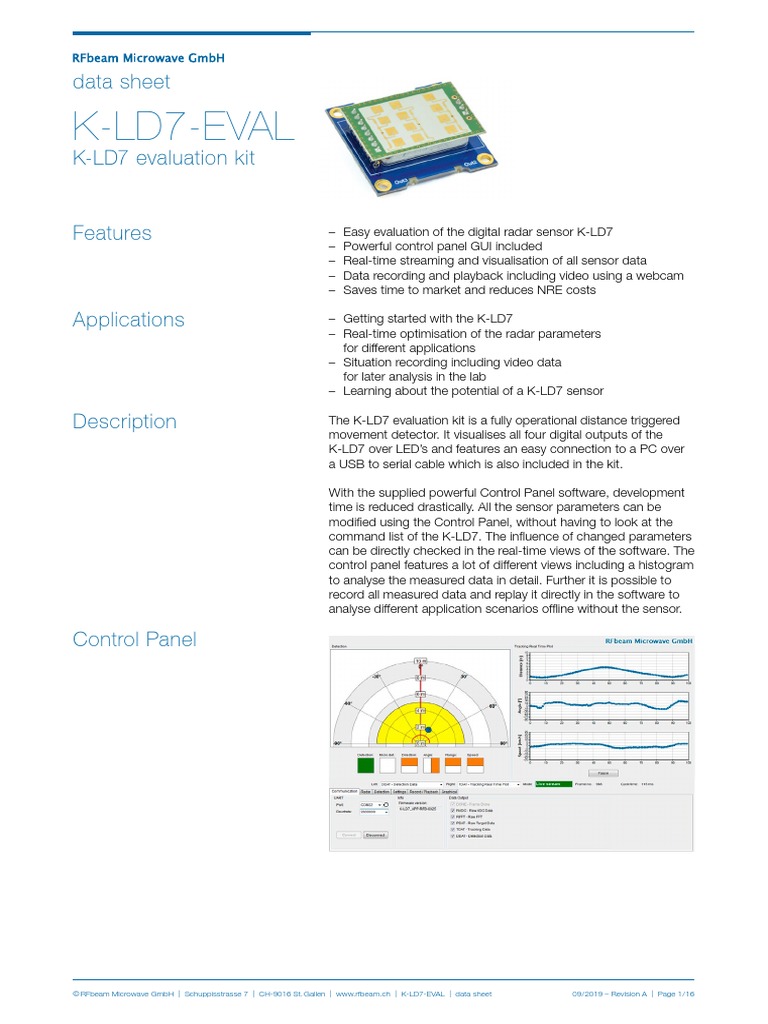 Datasheet - K LD7 EVAL | PDF | Radar | Usb