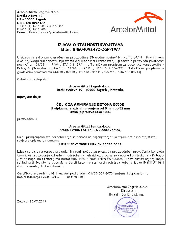 Izjava o Svojstvima B500B 25.07.2019 | PDF