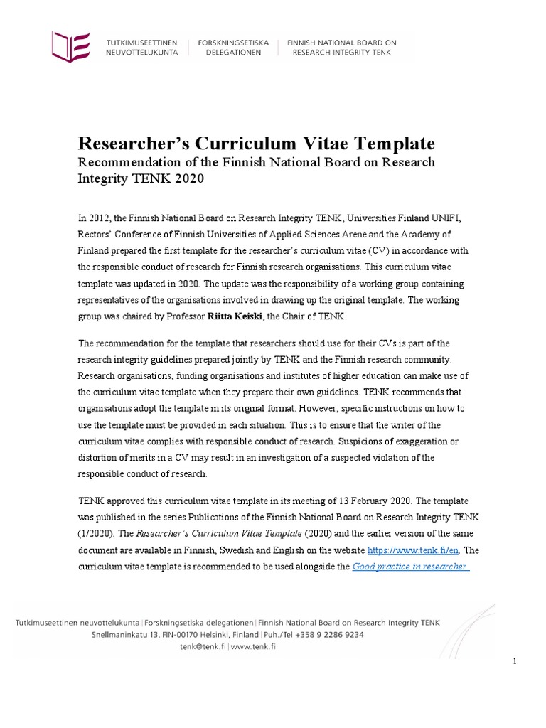 TENK CV Template 2020 | PDF | Academic Degree | Evaluation
