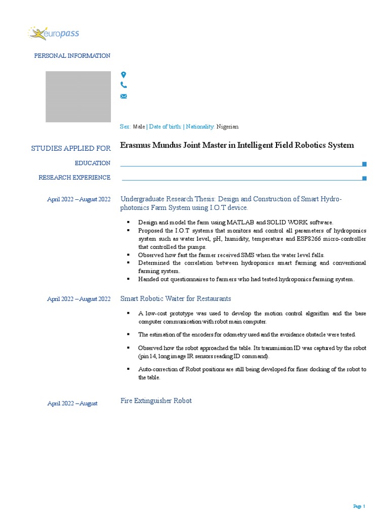 CV Example TENK | PDF | Microcontroller | Robotics