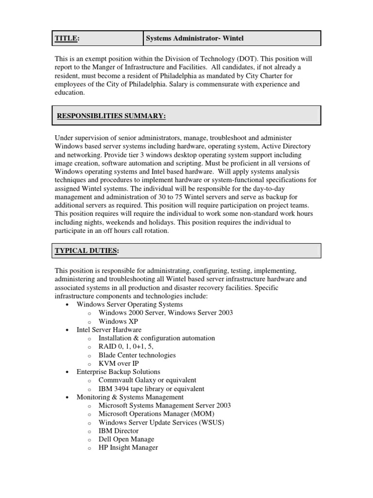 Do TSystems Administrator Wintel | PDF | Microsoft Windows | System Administrator