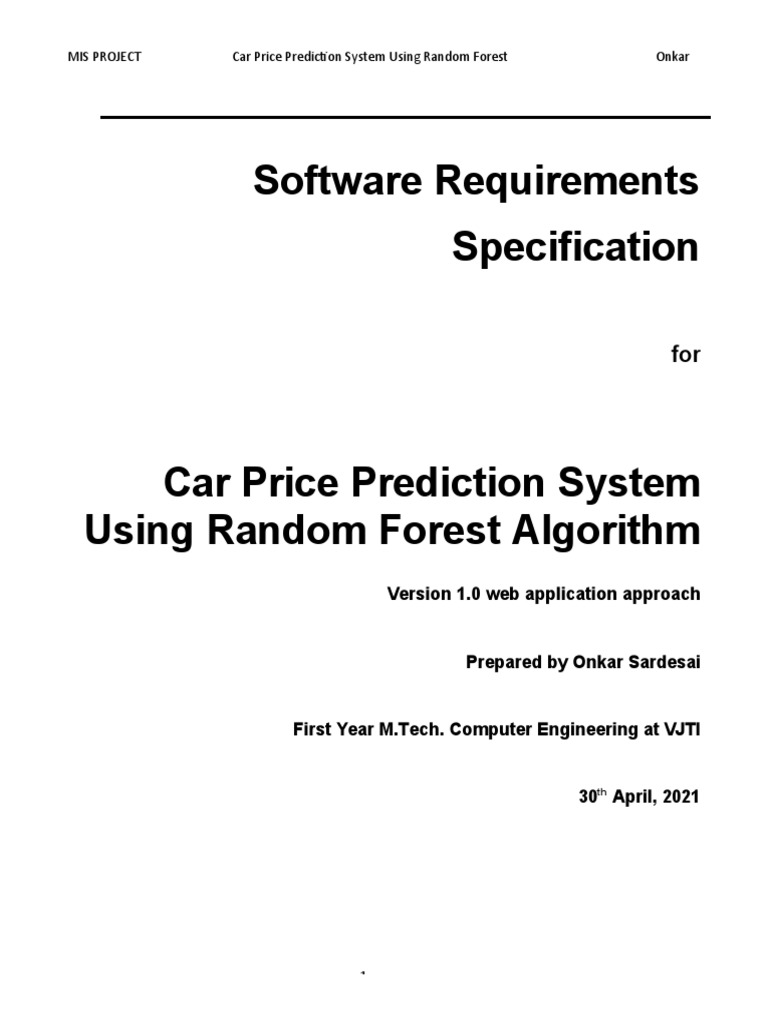 SRS Car Price Prediction | PDF | Class (Computer Programming) | Information Science