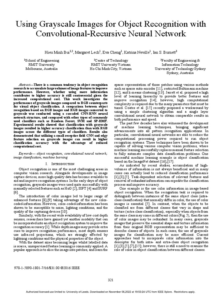 Using Grayscale Images For Object Recognition With Convolutional-Recursive Neural Network | PDF ...