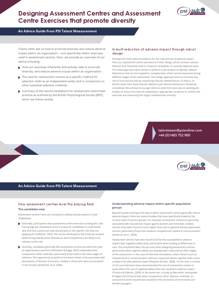 Designing Assessment Centres AdviceGuide Diversity a&DC | PDF ...