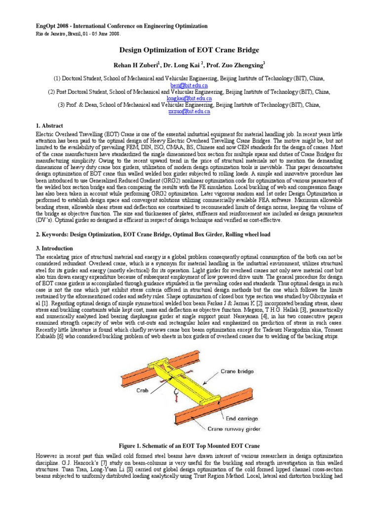 0192 Design Optimization of Eot Crane Bridge | PDF | Buckling | Bending