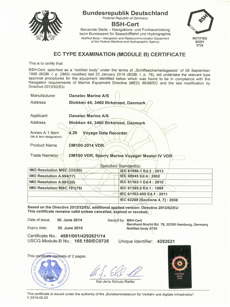 DM100-VDR-Type-Approval-Certificate I Odpowiednik Sperry | PDF