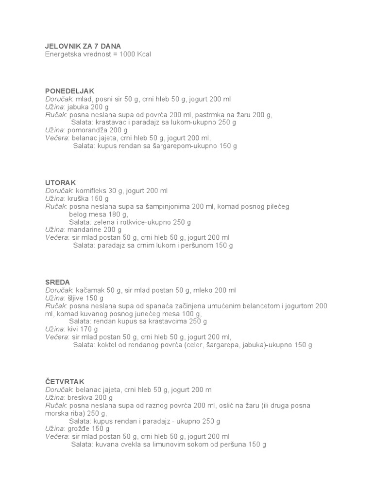 Čigota - Recepti I Jelovnik Za 7 Dana | PDF