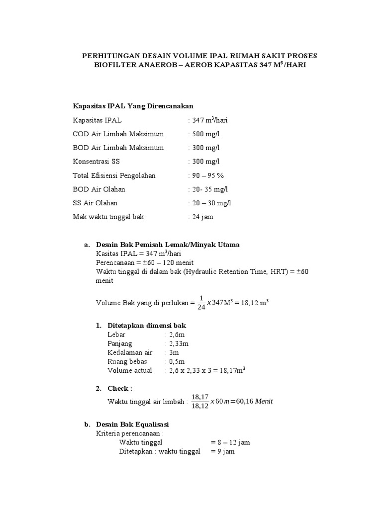 Perhitungan Autocad Ipal Rs - Ilham | PDF