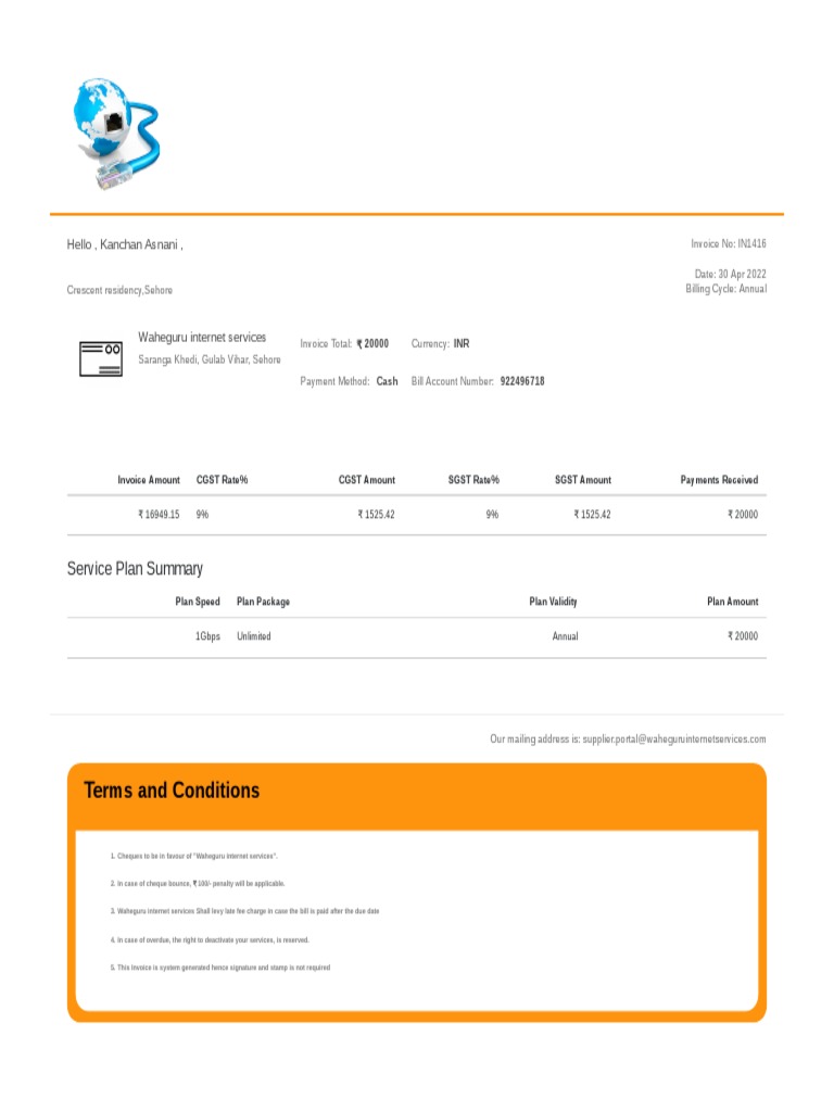 Internet Bill | PDF | Cheque | Payments