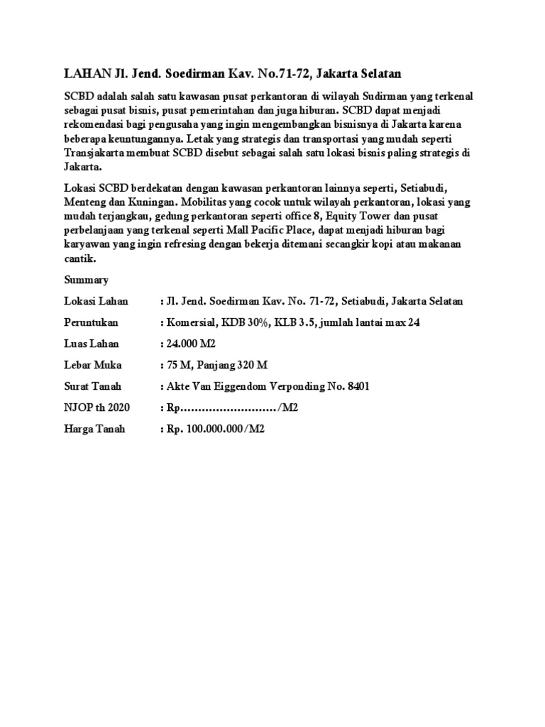 Lahan Jenderal Sudirman 2021 | PDF