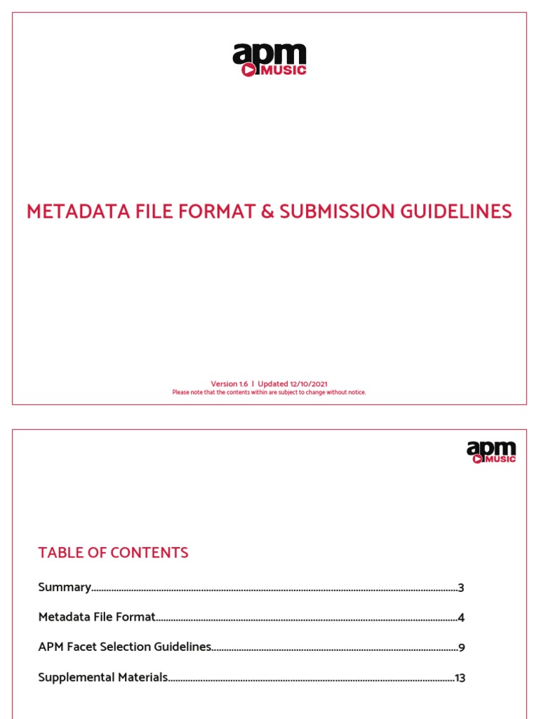 Apm Metadata Guidelines | PDF | Metadata | File Format