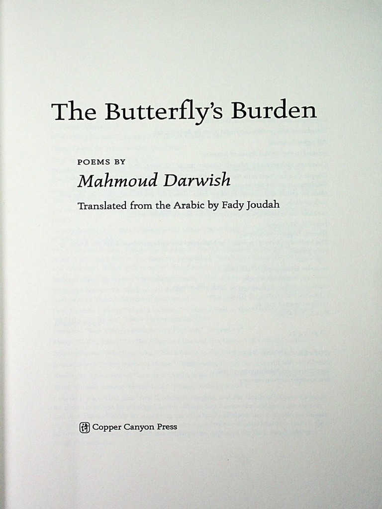 Mahmoud Darwish The Butterflys Burden | PDF