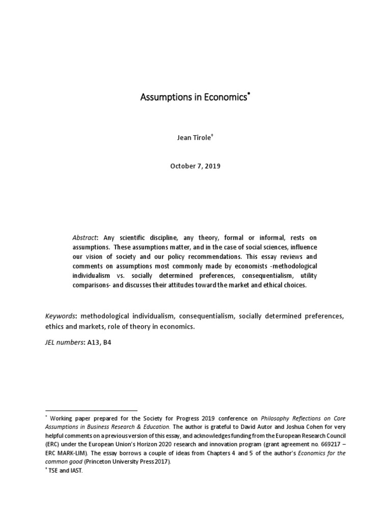 Assumptions in Economics 15 10 19 | PDF | Economics | Economic Inequality
