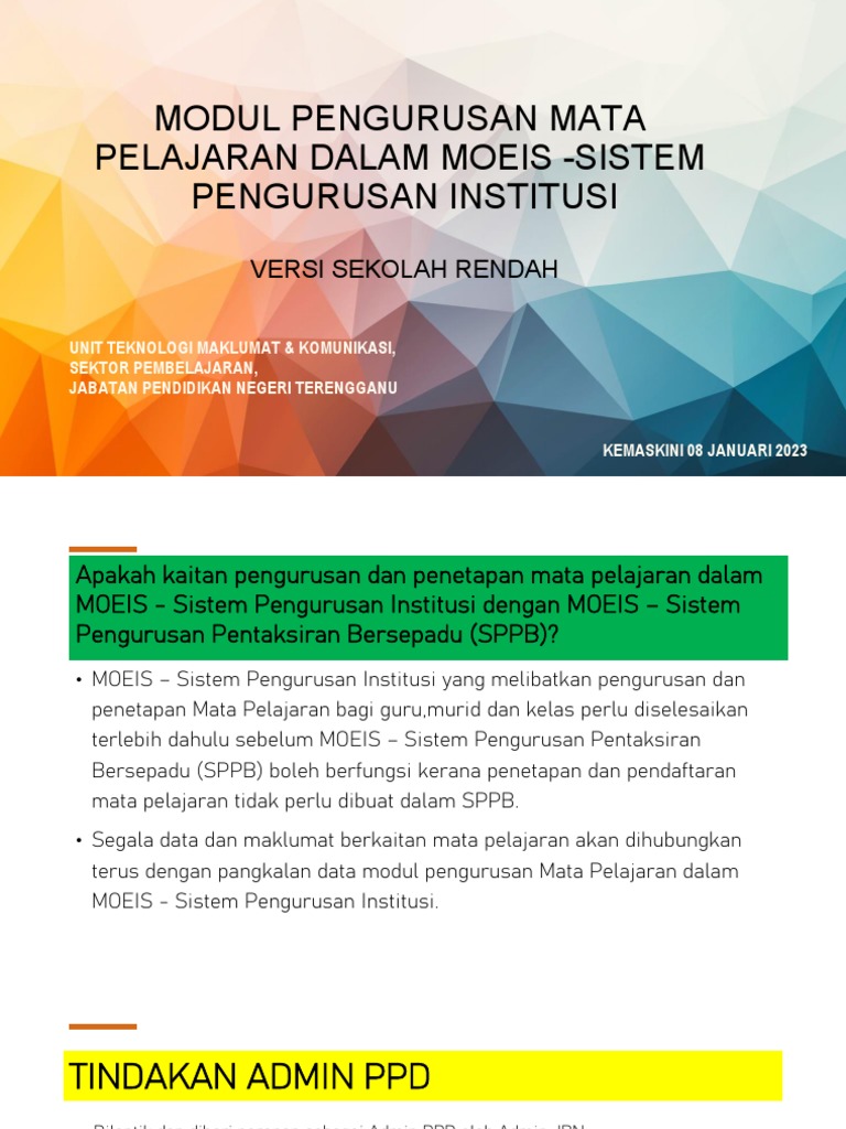 Modul Pengurusan Mata Pelajaran Dalam MOEIS Sistem Pengurusan Institusi | PDF